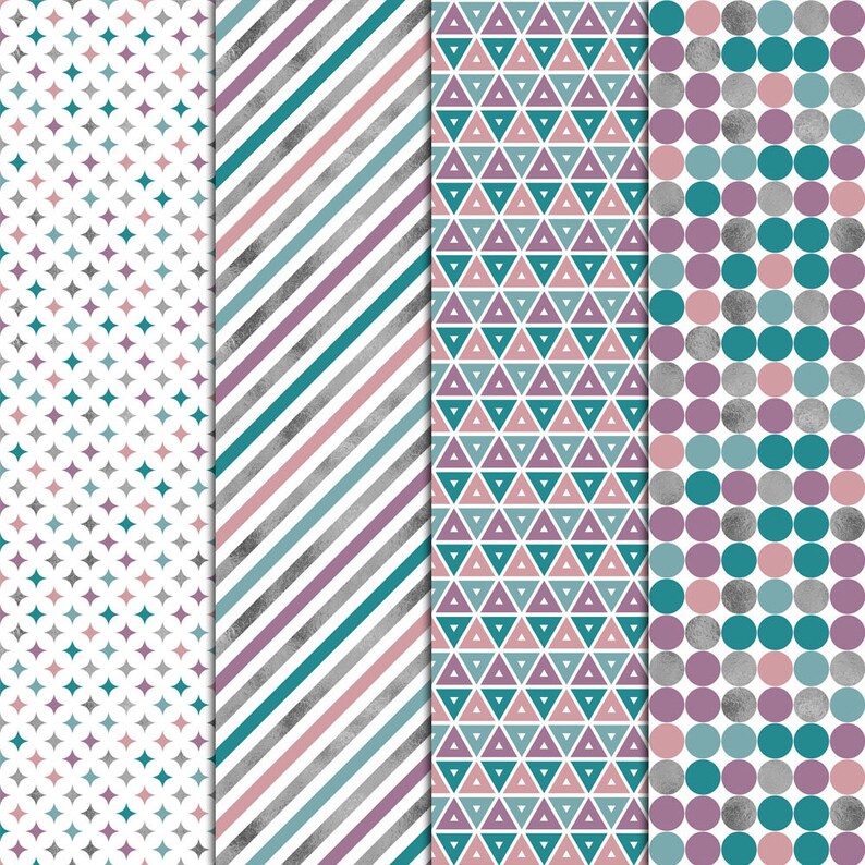 Purple Teal & Silver Patterns 20 Digital Papers 12x12 - Etsy