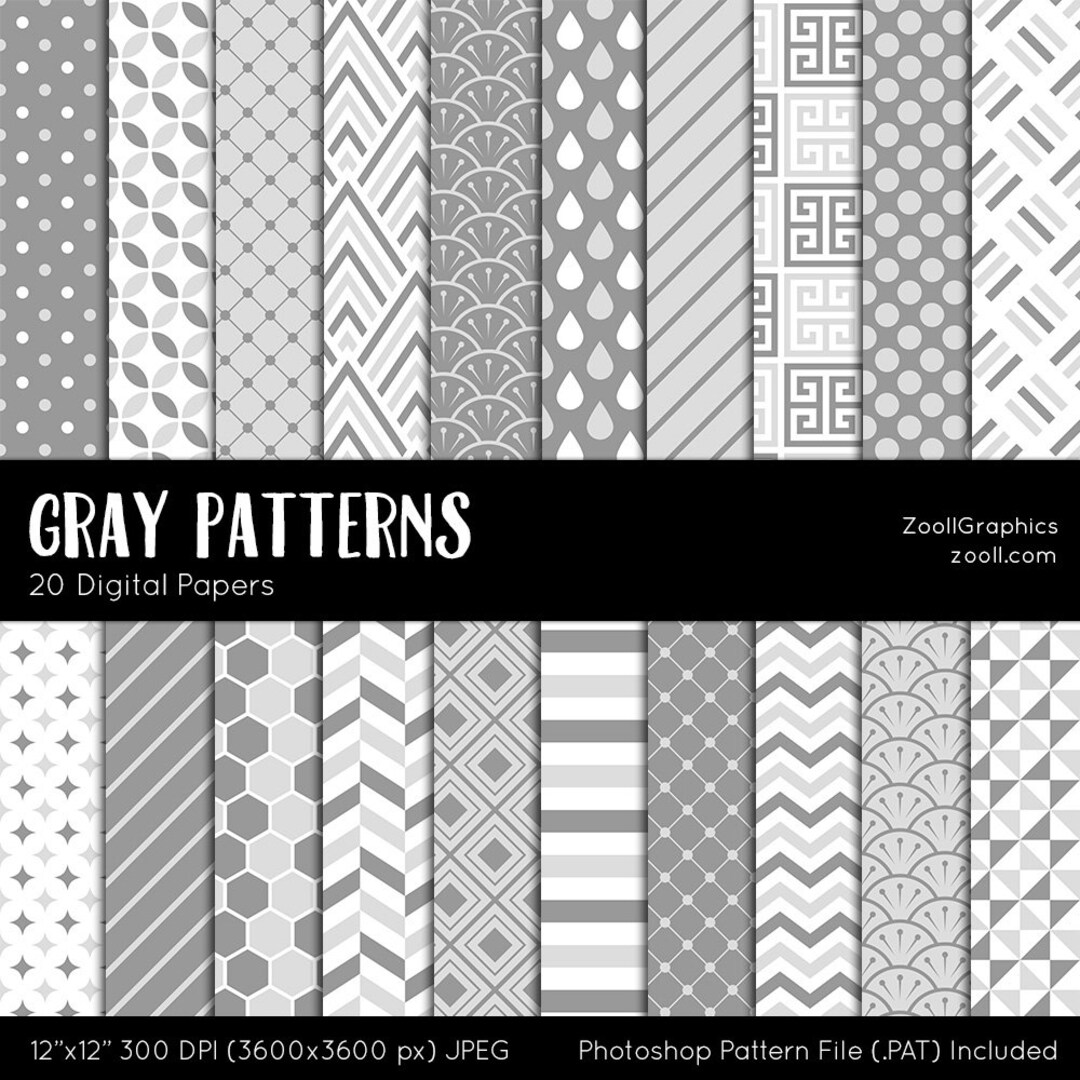 Grey Patterns, 20 Digital Papers 12“x12“pattern File PAT Included ...