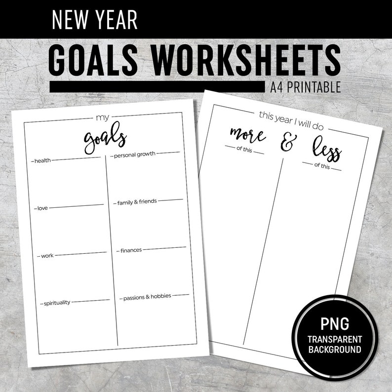 New Year Goals Worksheets A4 Printable Planner New Year Goal | Etsy