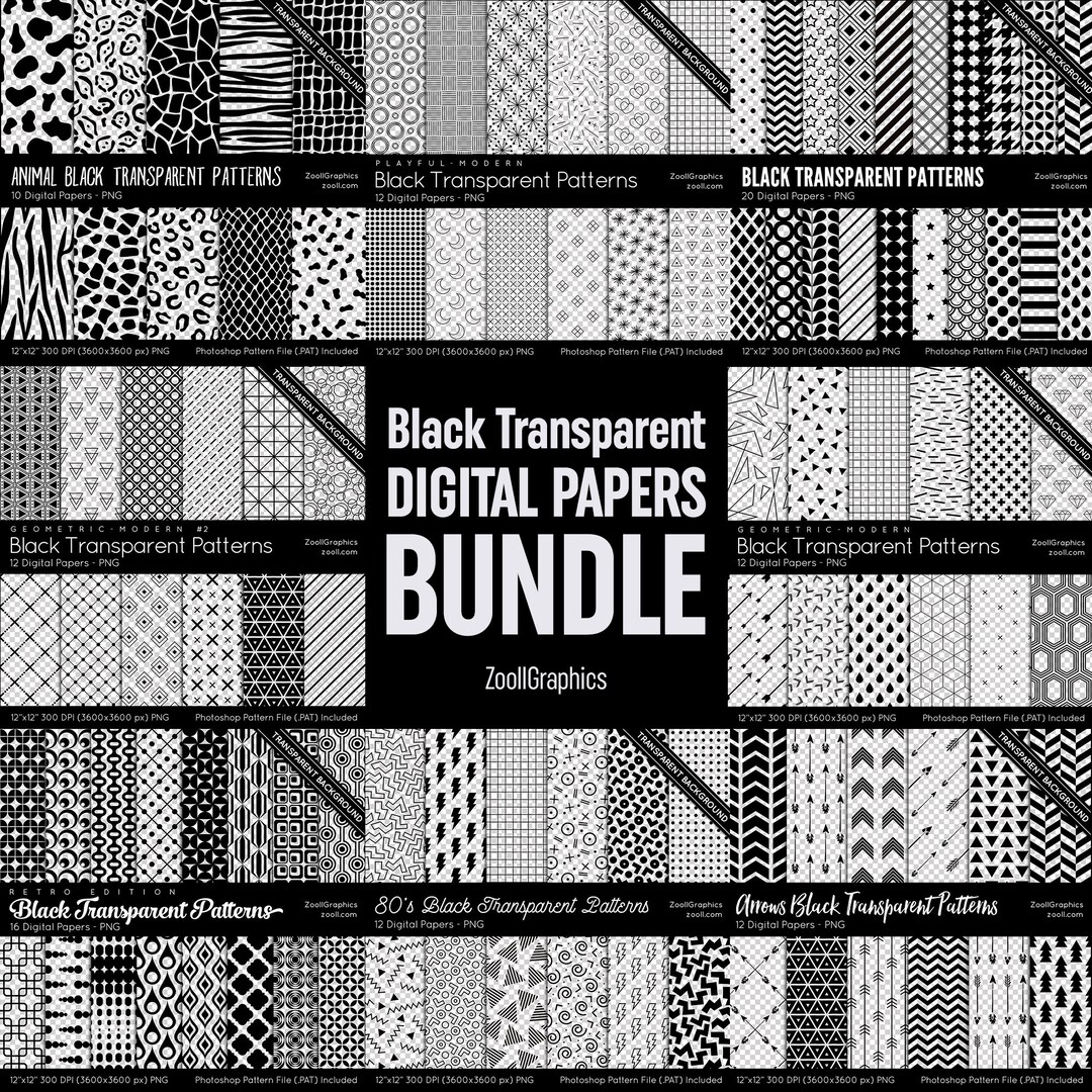 Black and Transparent Digital Papers BUNDLE, Over 100 Digital Papers ...