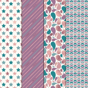 Purple, Teal & Rose Gold Patterns, 20 Digital Papers 12x12, Photoshop ...