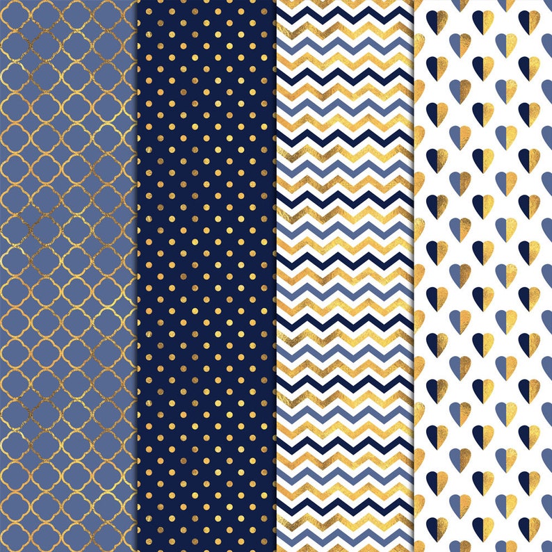 Blue & Gold Patterns 20 Digital Papers 12x12 Photoshop | Etsy
