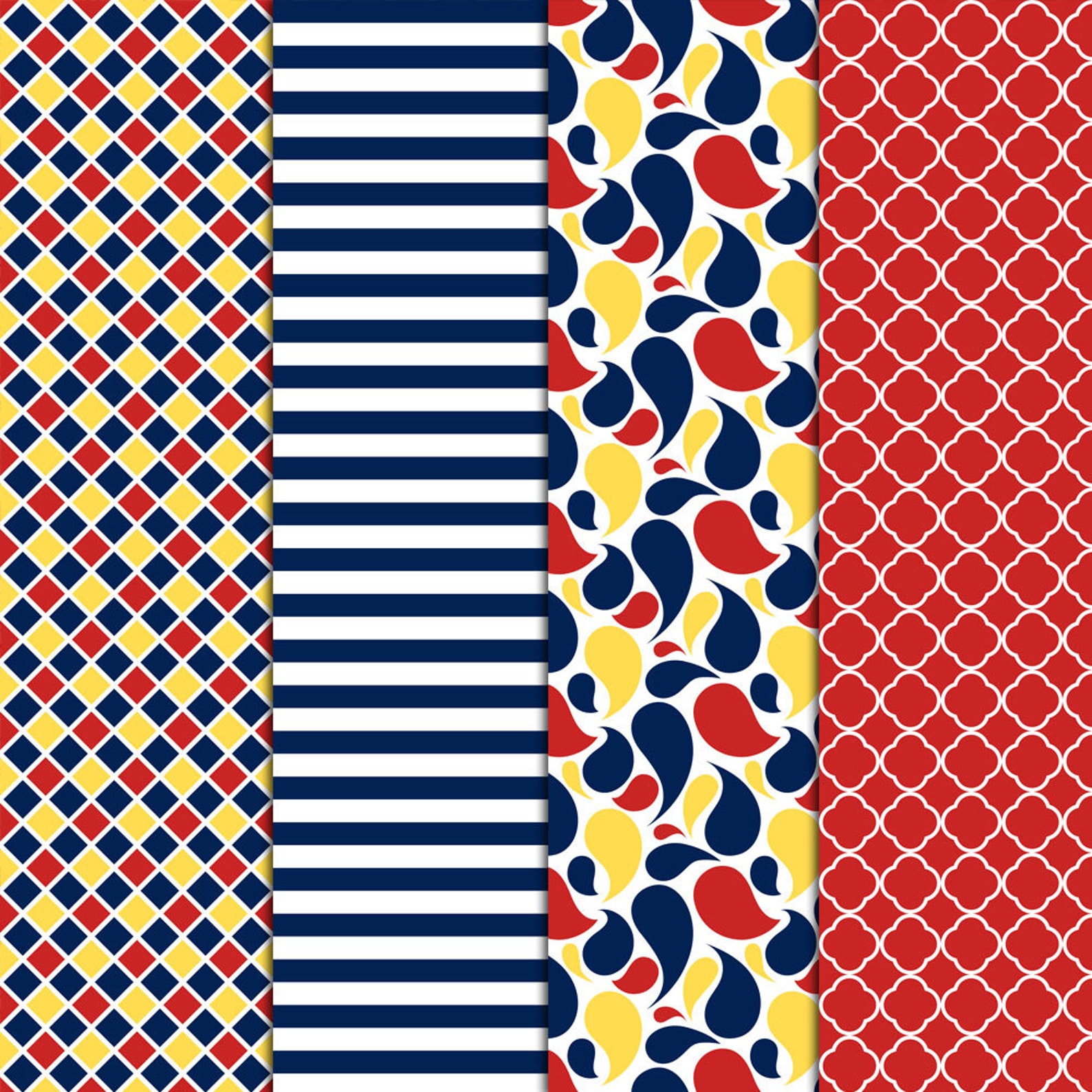 Red Blue & Yellow Patterns 20 Digital Papers 12x12 - Etsy
