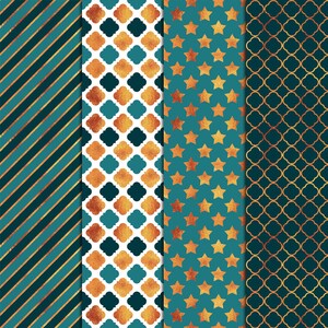 Teal & Copper Patterns, 20 Digital Papers 12“x12“, PAT File Included ...