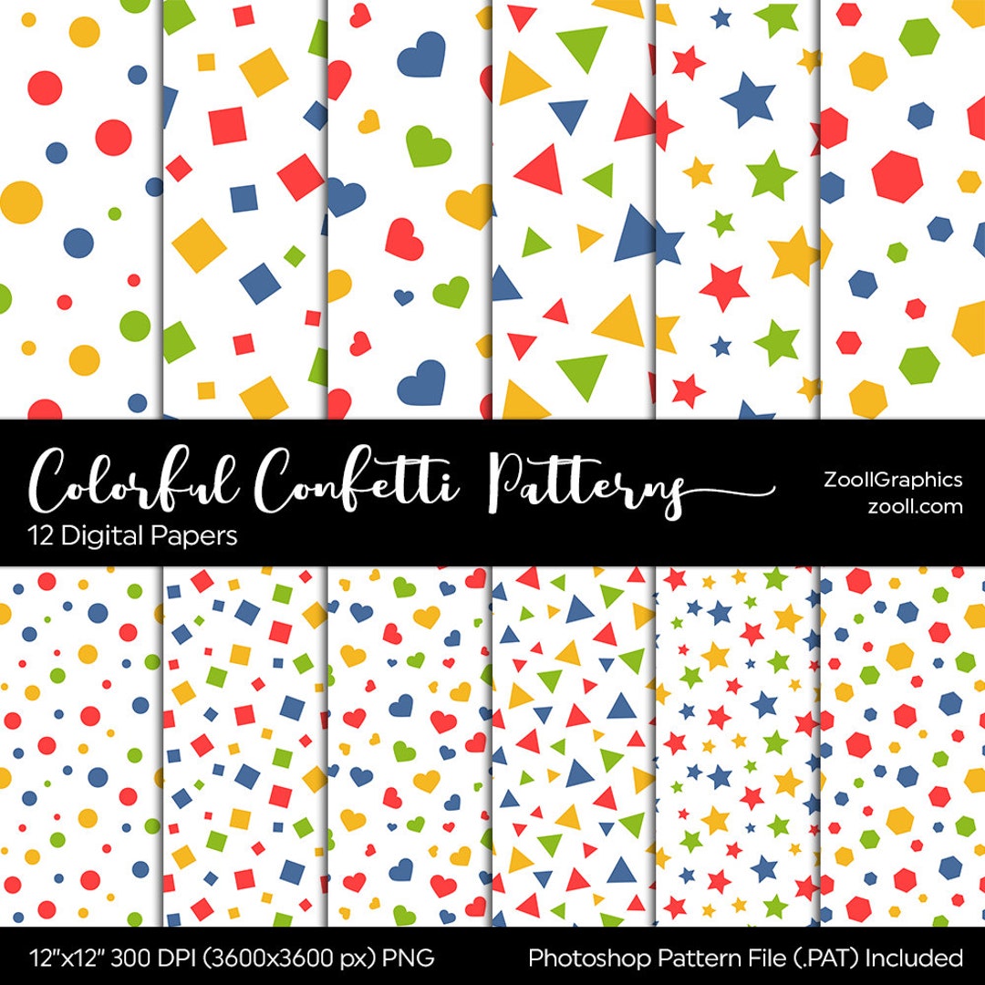 Colorful Confetti Patterns, 12 Digital Papers 12“x12“, Birthday Party ...