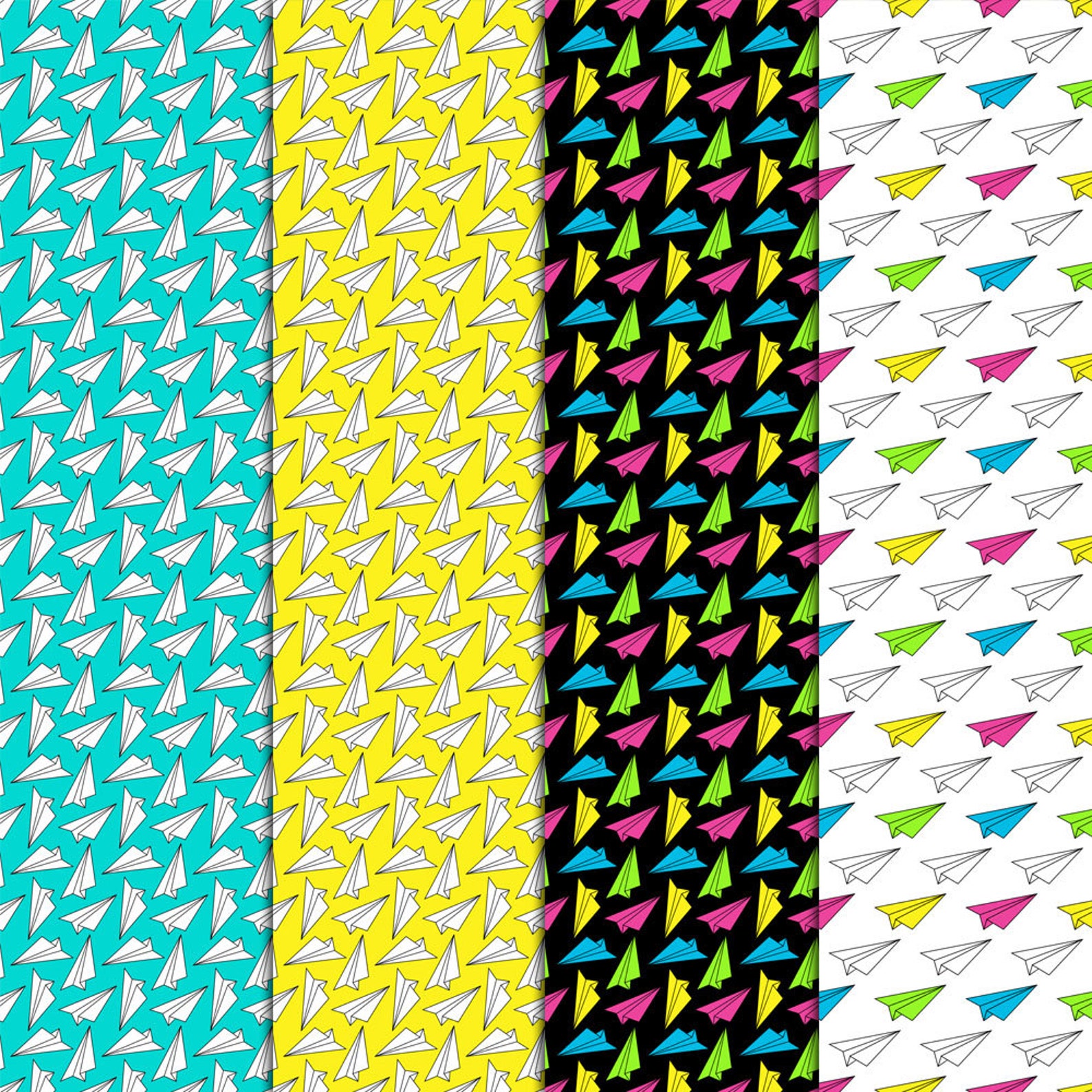 Paper Airplanes Patterns Neon Colors 20 Digital Papers 12x12 - Etsy