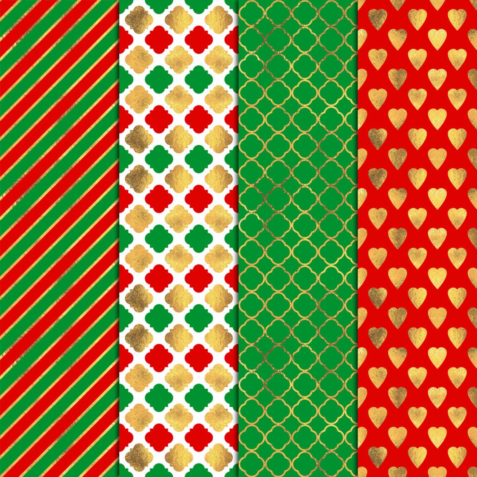 Red Green & Gold Patterns 20 Digital Papers 12x12 - Etsy