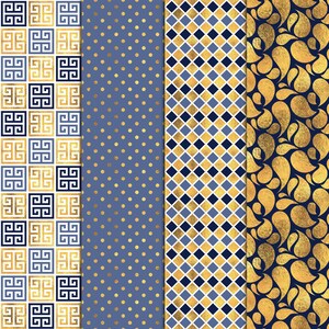 Blue & Gold Patterns, 20 Digital Papers 12“x12“, Photoshop Pattern File ...