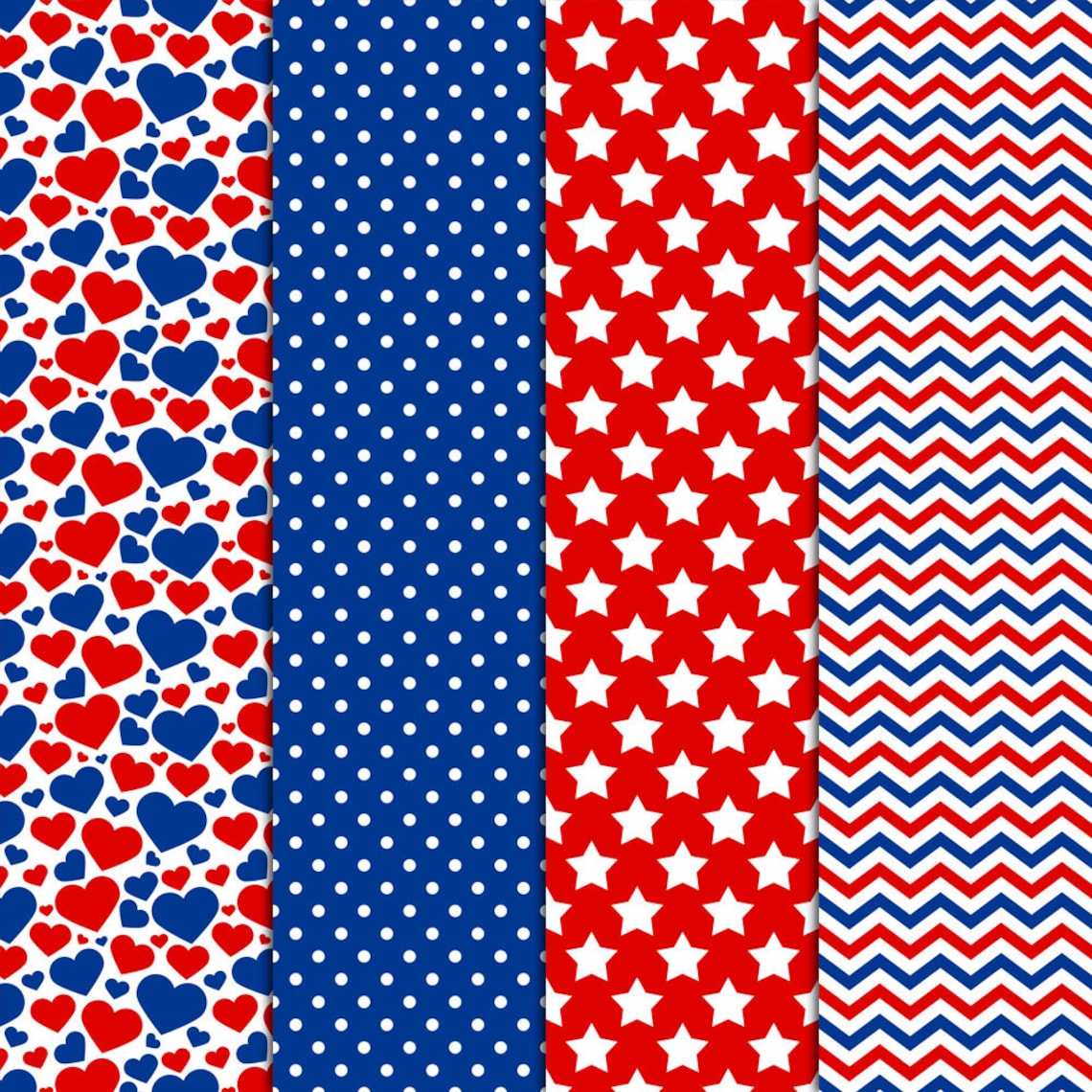 Red, White & Blue Patterns, 20 Digital Papers 12“x12“, Photoshop ...