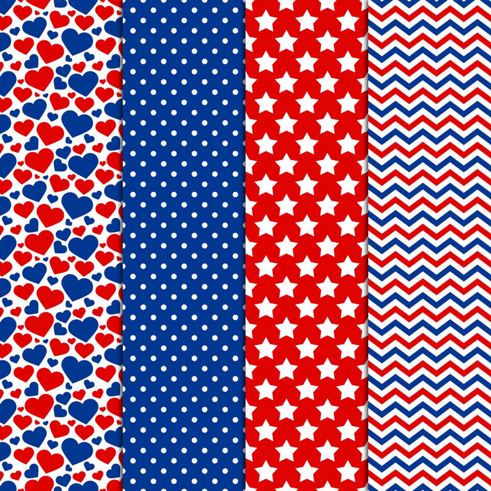 Red, White & Blue Patterns, 20 Digital Papers 12“x12“, Photoshop ...