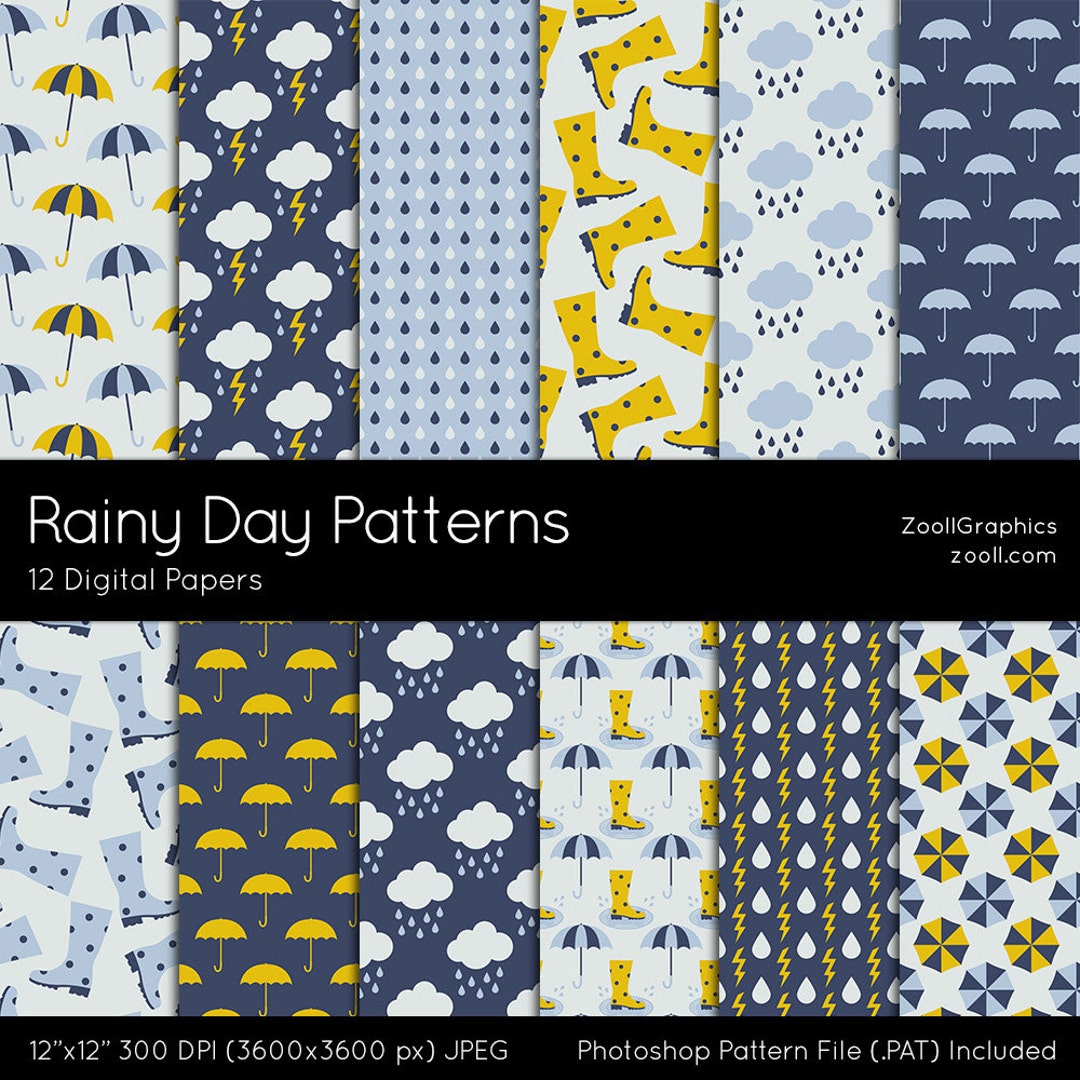 Rainy Day Patterns, 12 Digital Papers 12“x12“, Photoshop Pattern File ...