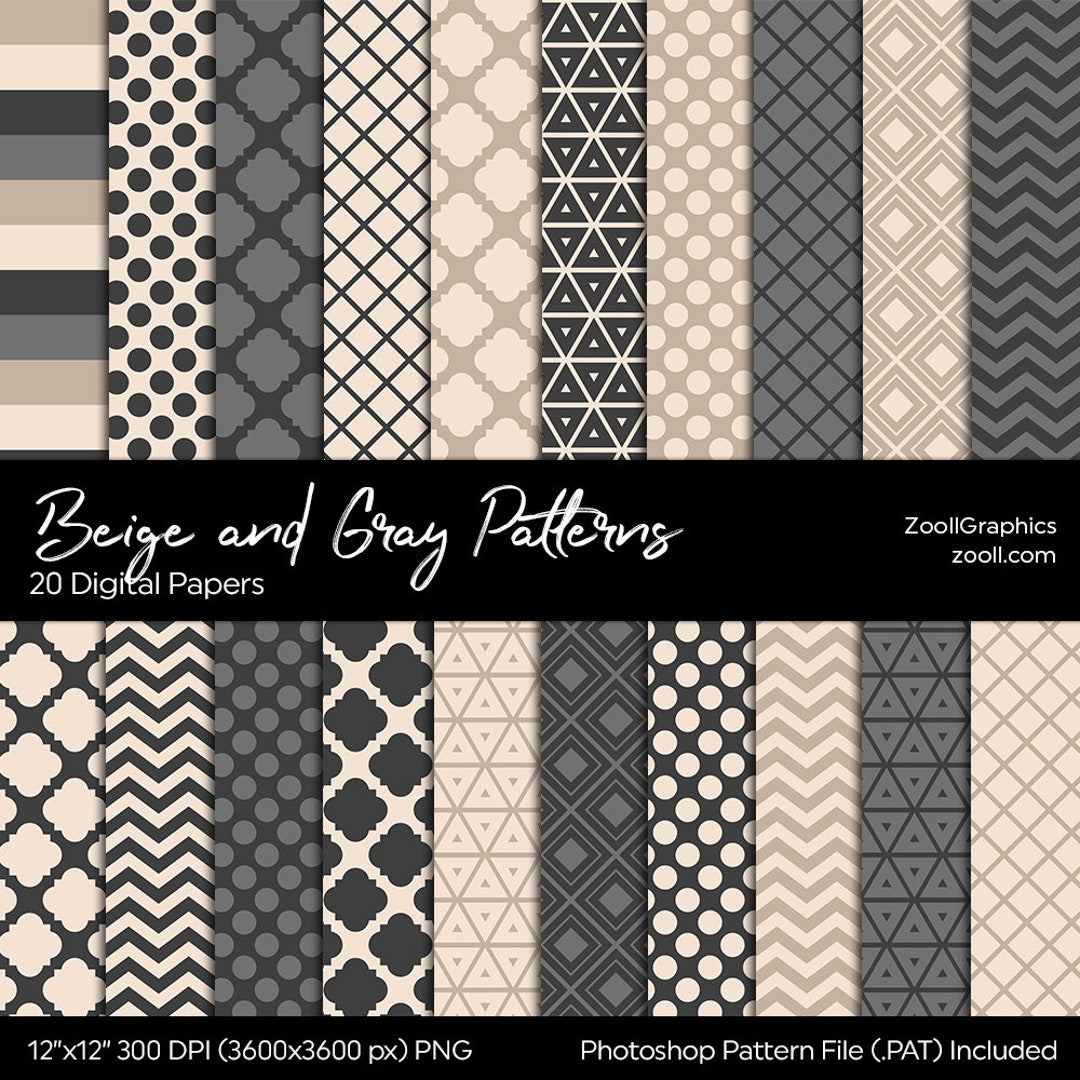 Beige and Gray/grey Patterns, Neutral Background, 20 Digital Papers 12 ...