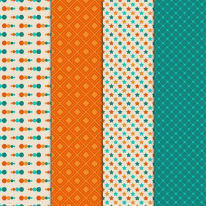 Orange and Teal Patterns, 20 Digital Papers 12x12, Pattern File .PAT ...