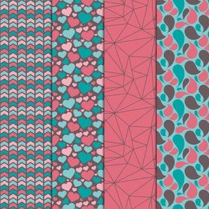 Pink, Teal & Brown Patterns, 20 Digital Papers (12“x12“), Photoshop ...