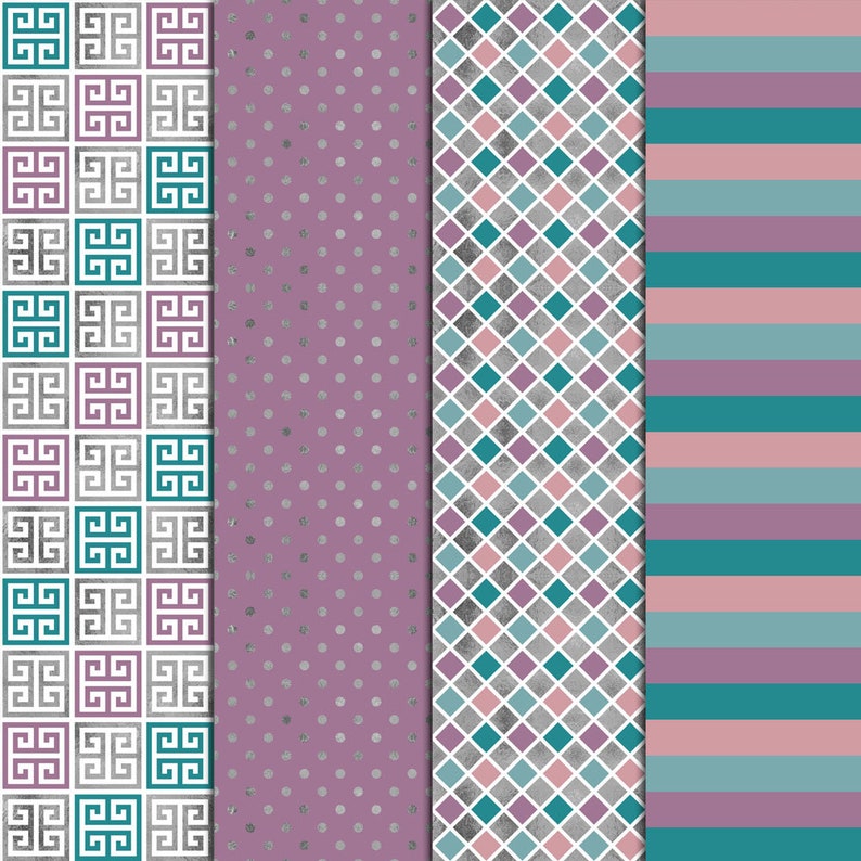 Purple Teal & Silver Patterns 20 Digital Papers 12x12 - Etsy