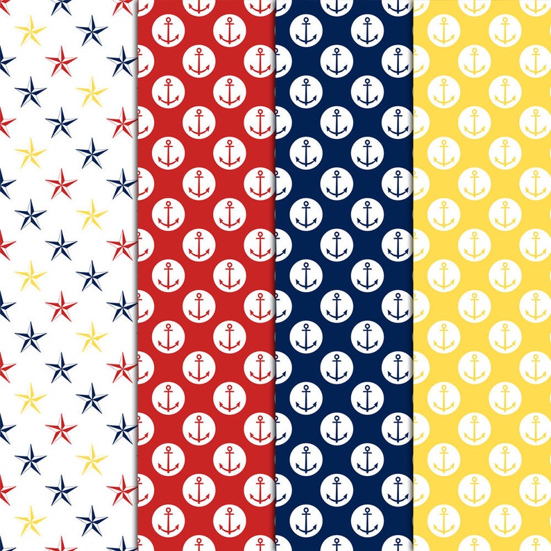 Nautical Patterns Red Blue & Yellow 20 Digital Papers - Etsy