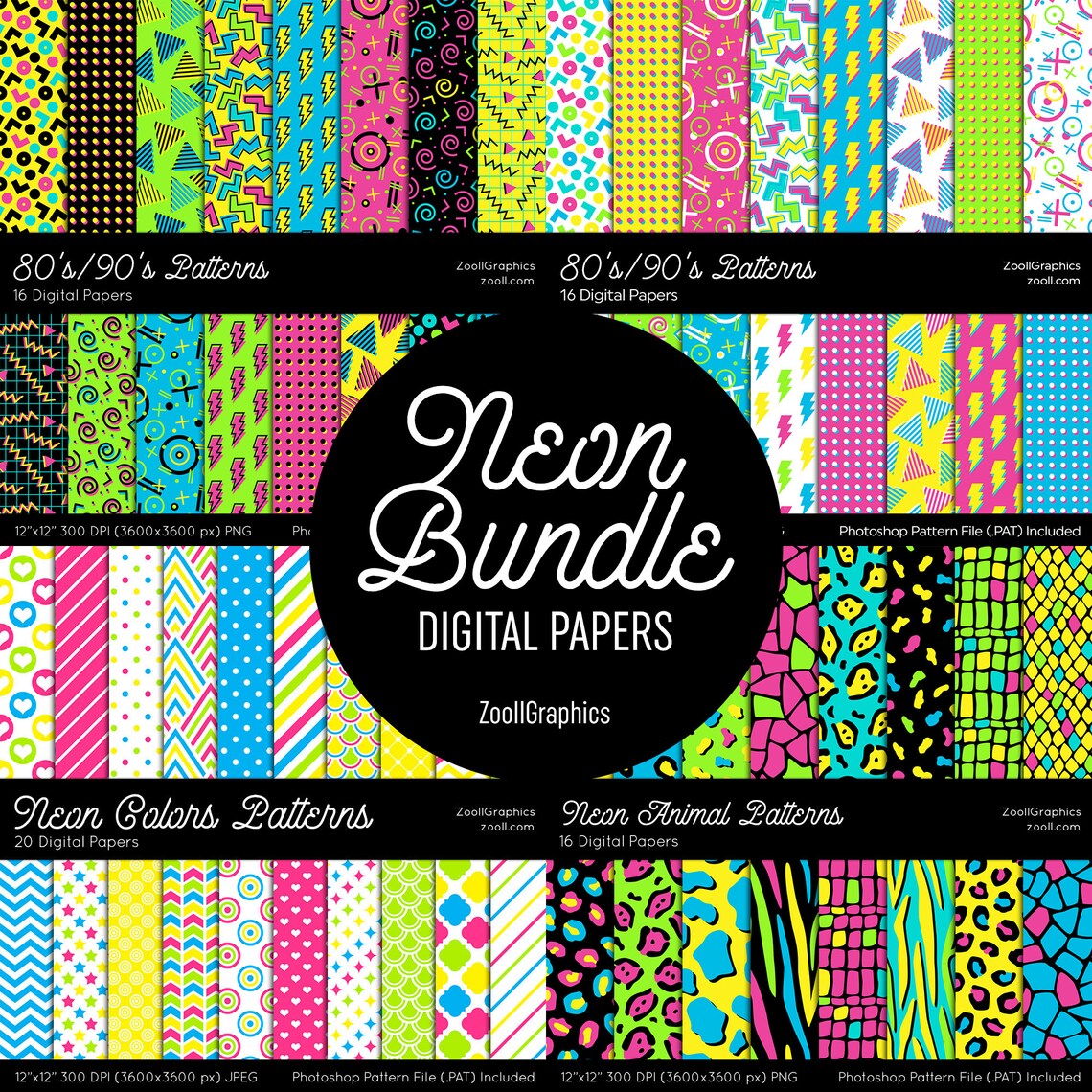 Neon Digital Papers BUNDLE Digital Papers 12x12 PAT File - Etsy UK