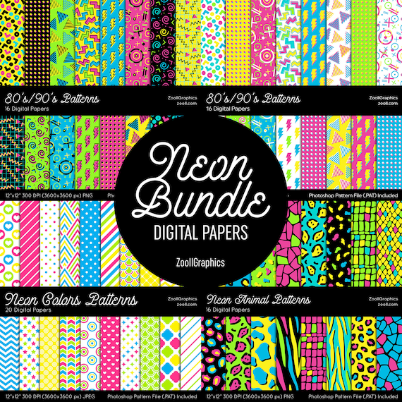 Neon Digital Papers BUNDLE Digital Papers 12x12 PAT File - Etsy