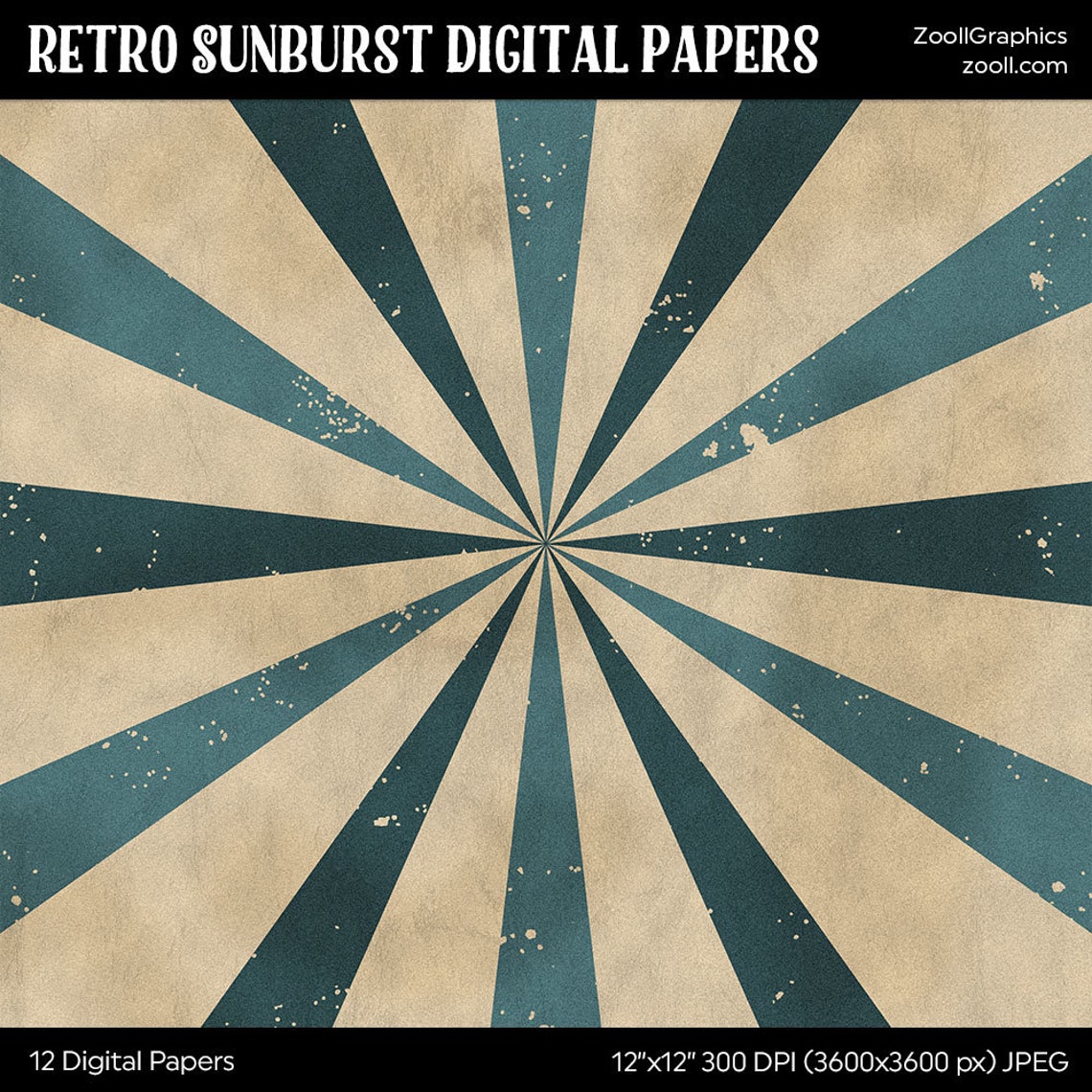 Retro Sunburst Digital Papers 12 Digital Papers Distressed - Etsy