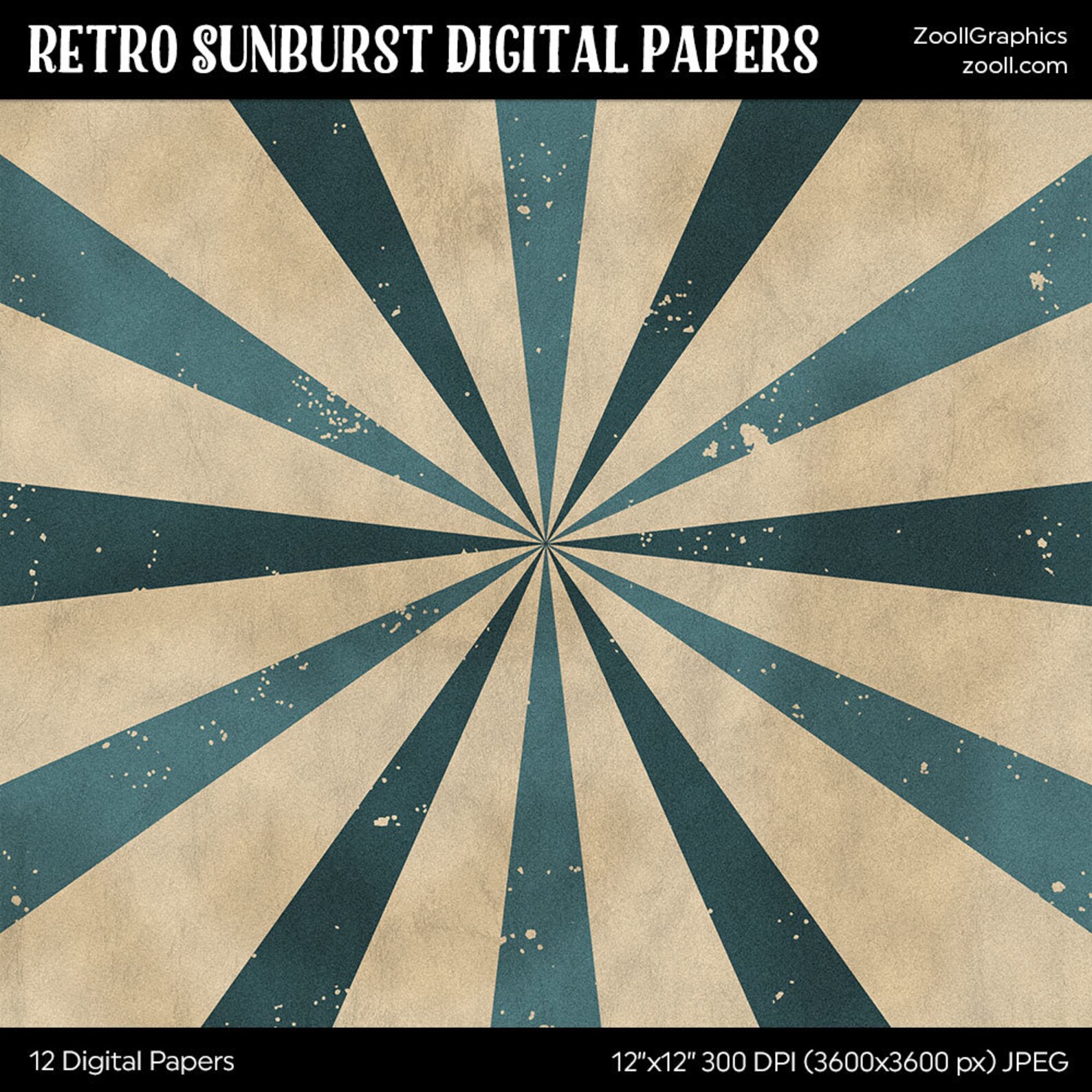 Retro Sunburst Digital Papers 12 Digital Papers Distressed - Etsy