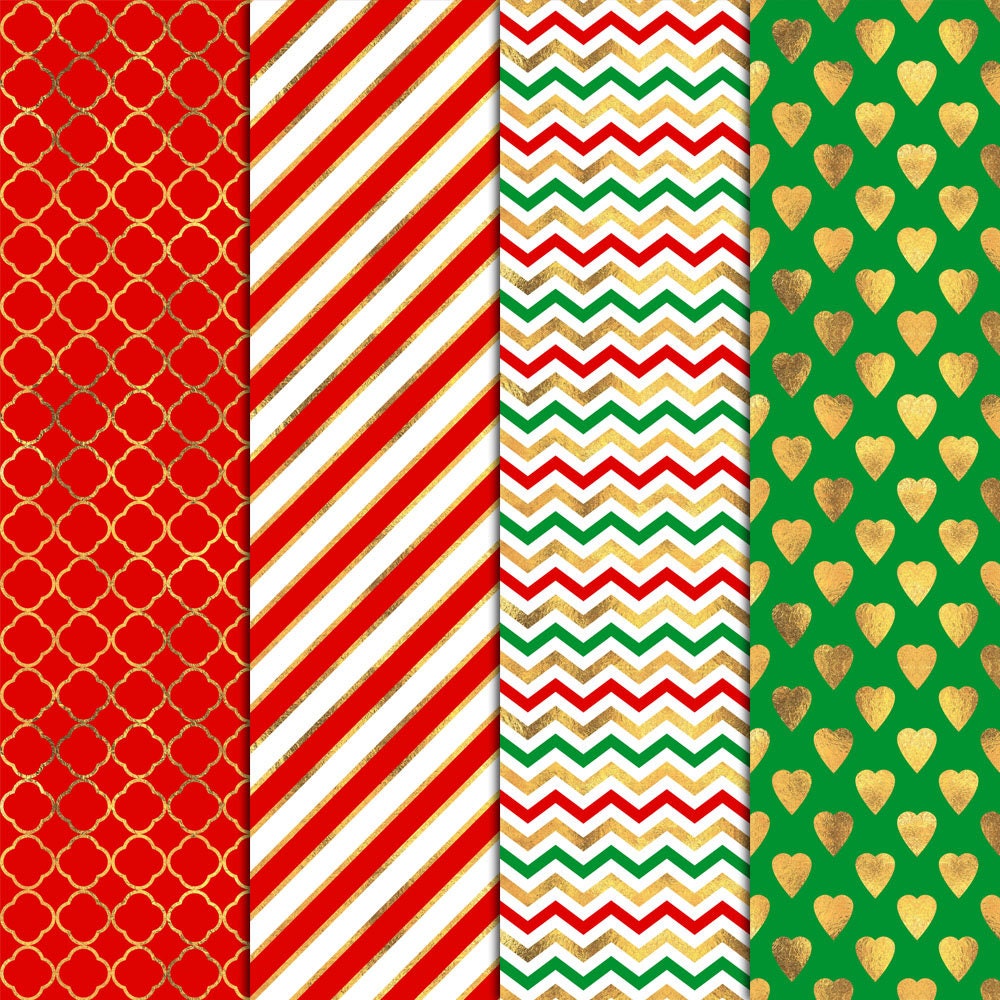 Red Green & Gold Patterns 20 Digital Papers 12x12 | Etsy