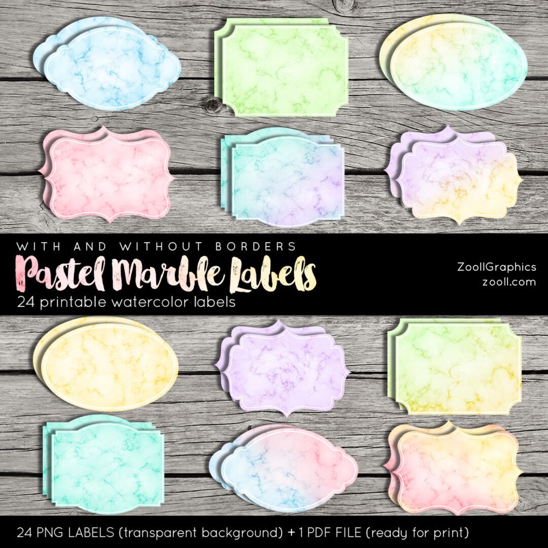 Pastel Marble Labels With and Without Borders, Printable Tags, 24 Png ...