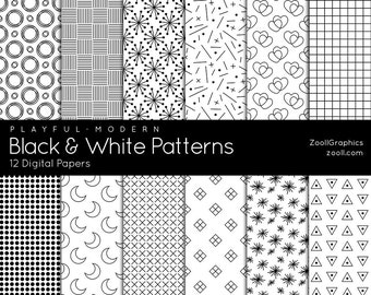 Black & White Patterns Geometric Modern 12 Digital Papers | Etsy