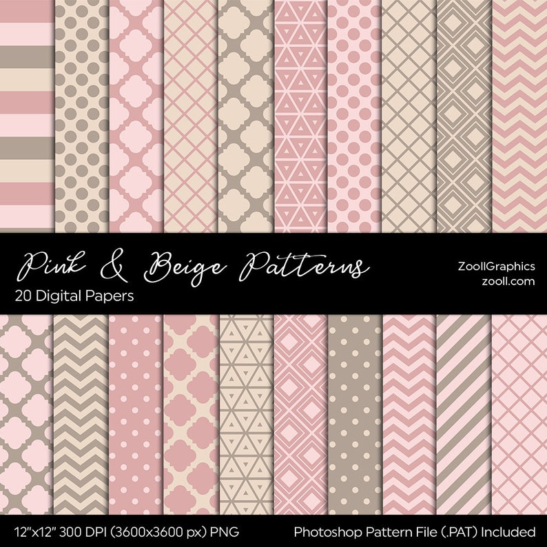 Pink and Beige Patterns 20 Digital Papers 12x12 Baby Girl - Etsy