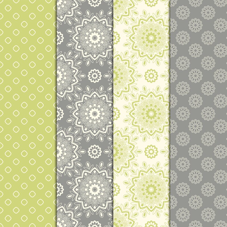 Gray & Green Flower Patterns 16 Digital Papers | Etsy