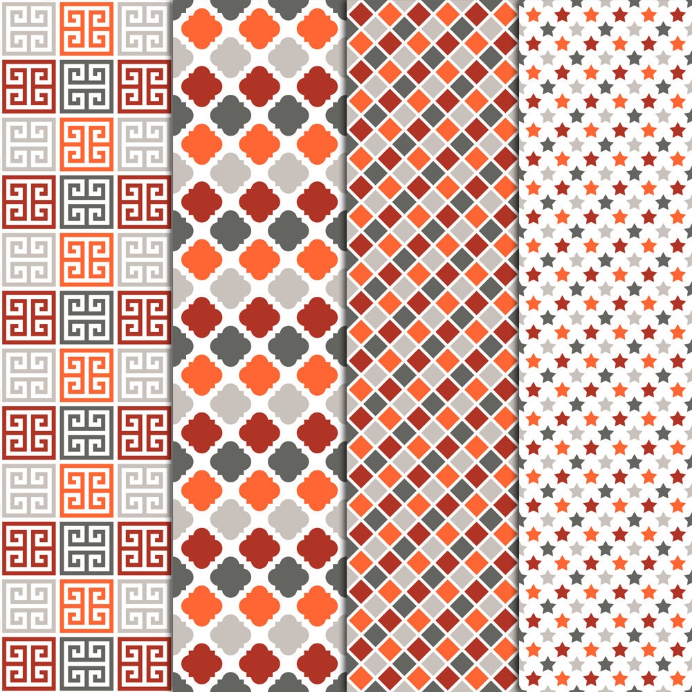 Orange Red & Grey/gray Patterns 20 Digital Papers 12x12 | Etsy
