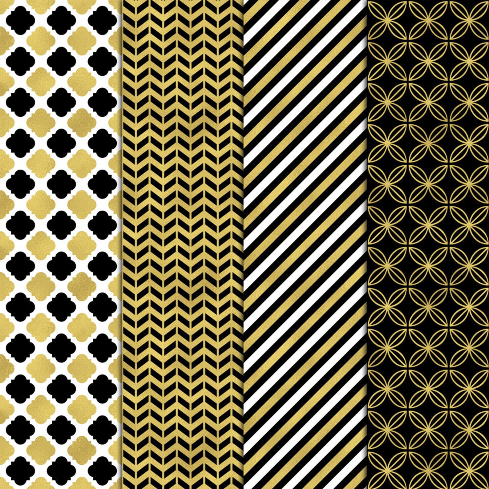Black and Gold Patterns 16 Digital Papers 12x12 | Etsy