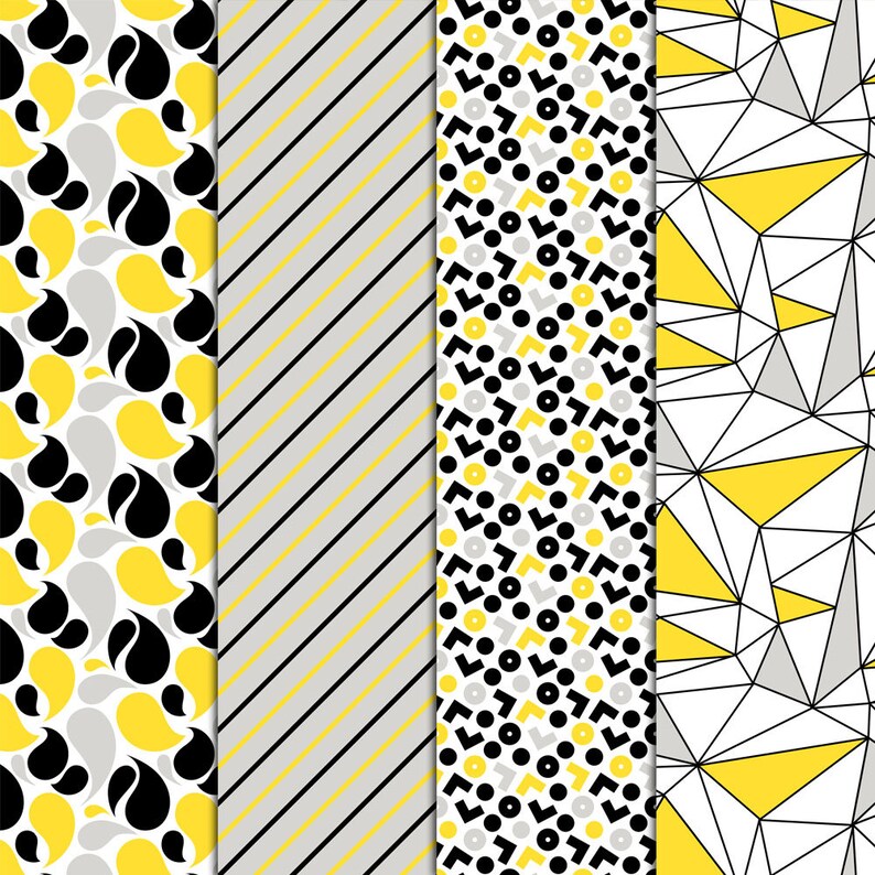 Black Yellow & Gray Hipster Patterns 20 Digital Papers - Etsy