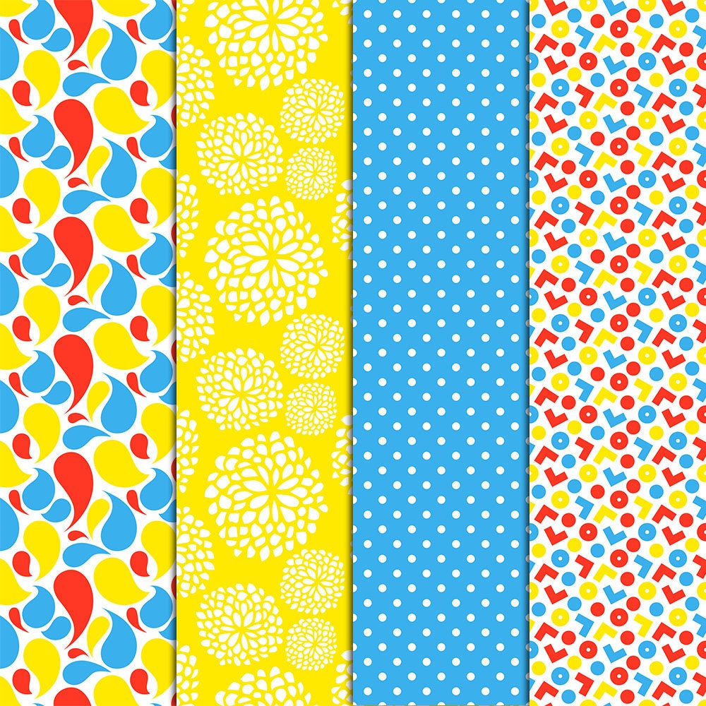Yellow, Red and Blue Patterns, Primary Colors, Colorful, 20 Digital ...