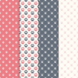 Paws Patterns – Pink and Grey, 16 Digital Papers 12“x12“, Cat Dog Paw ...