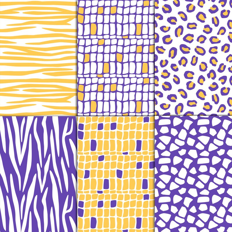 Yellow & Purple Animals Patterns 18 Digital Papers 12x12 | Etsy