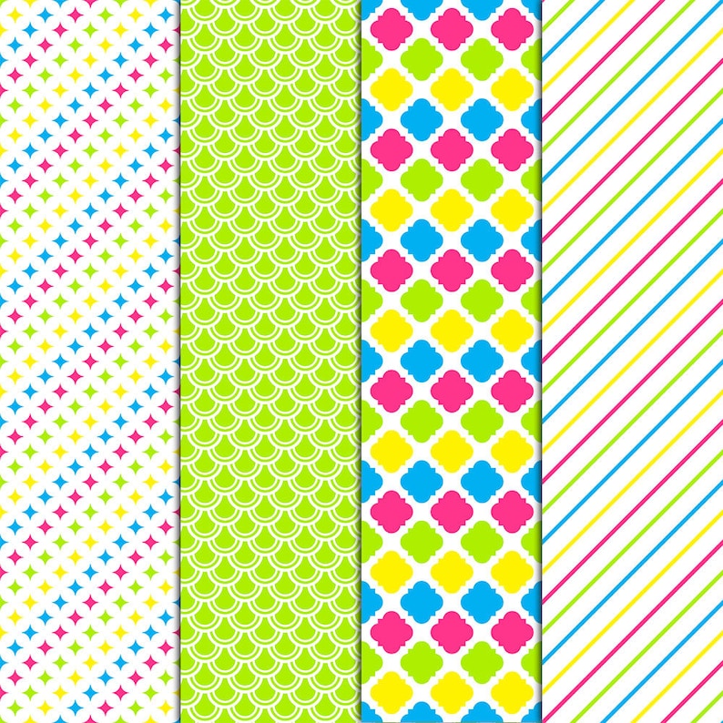 Neon Colors Patterns 20 Digital Papers 12x12 Photoshop - Etsy