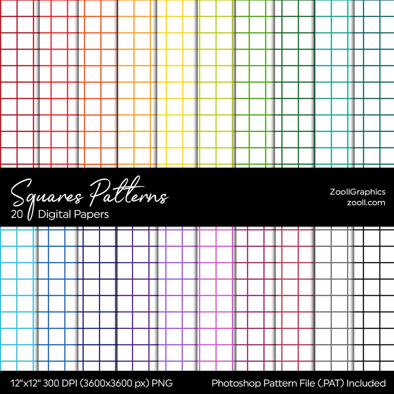 Squares Patterns 20 Digital Papers 12x12 PAT File | Etsy