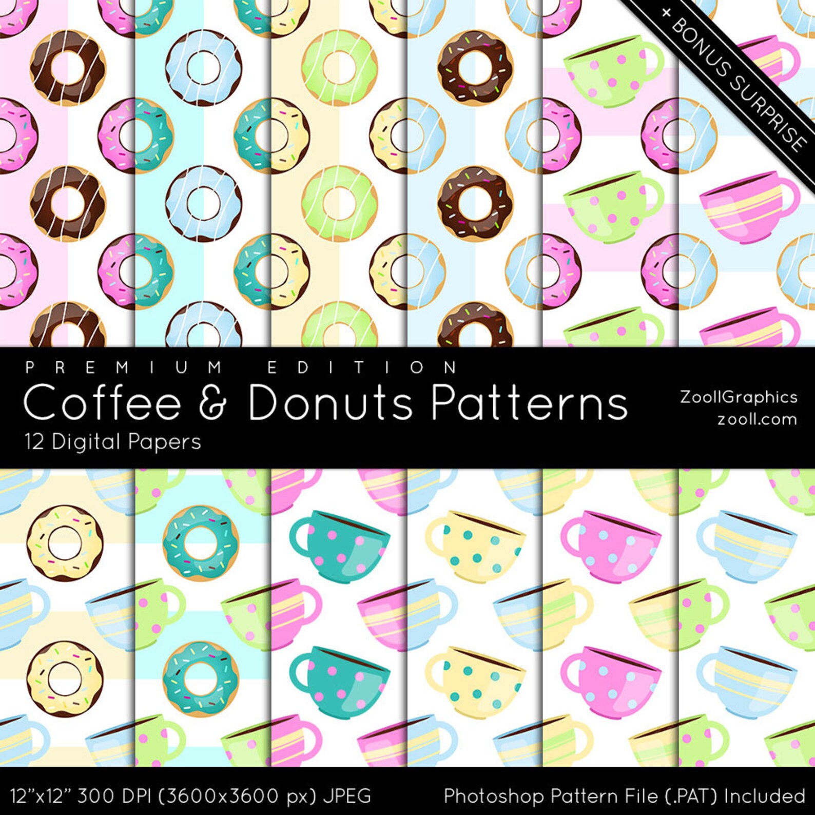 Coffee and Donuts Patterns Premium Edition 12 Digital | Etsy