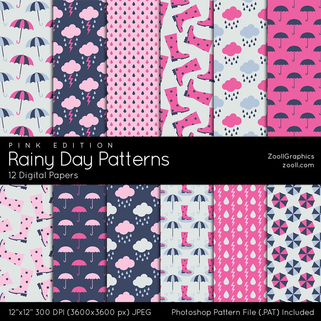 Rainy Day Patterns – Pink Edition, 12 Digital Papers (12“x12 ...