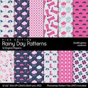 Rainy Day Patterns – Pink Edition, 12 Digital Papers (12“x12 ...