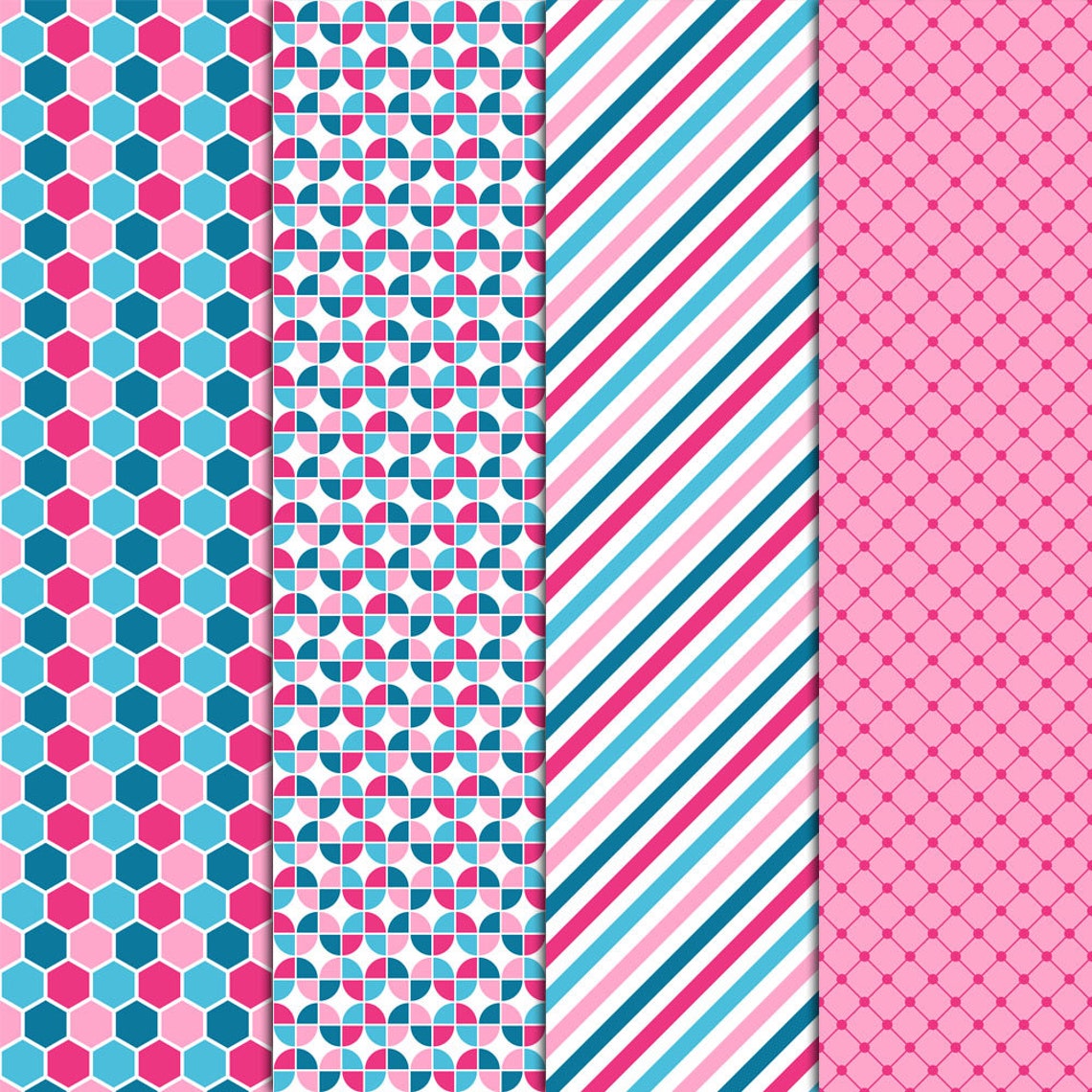 Pink and Blue Patterns 20 Digital Papers 12x12 Photoshop - Etsy