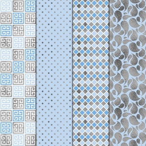 Baby Blue & Silver Patterns, 20 Digital Papers 12“x12“, Baby Shower ...