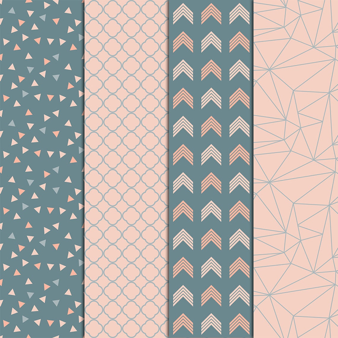 Soft Coral & Smoky Blue Patterns Digital Paper 20 Digital - Etsy