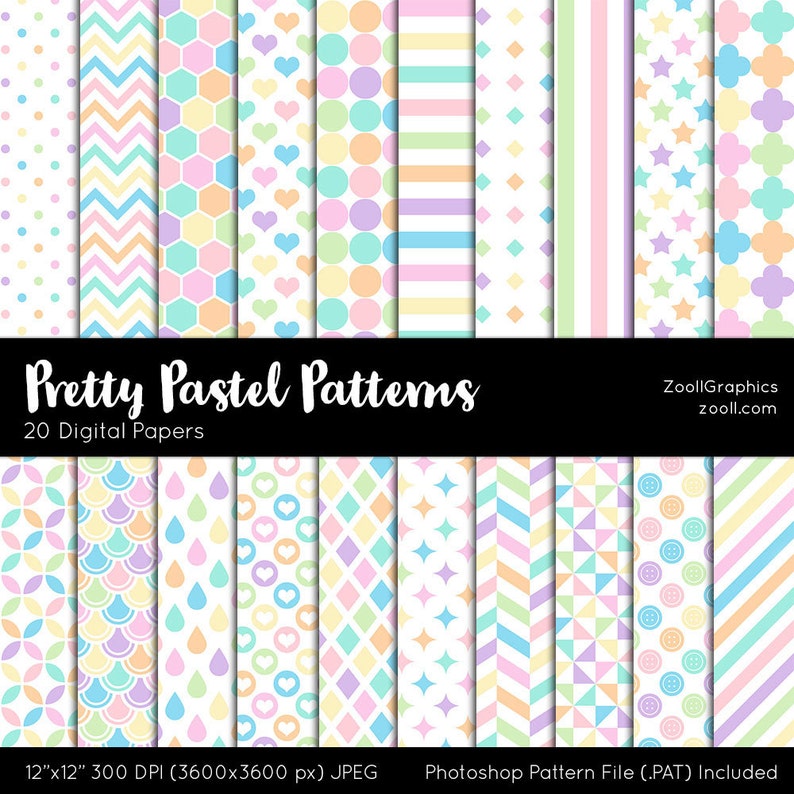Pretty Pastel Patterns 20 Digital Papers 12x12 Photoshop - Etsy