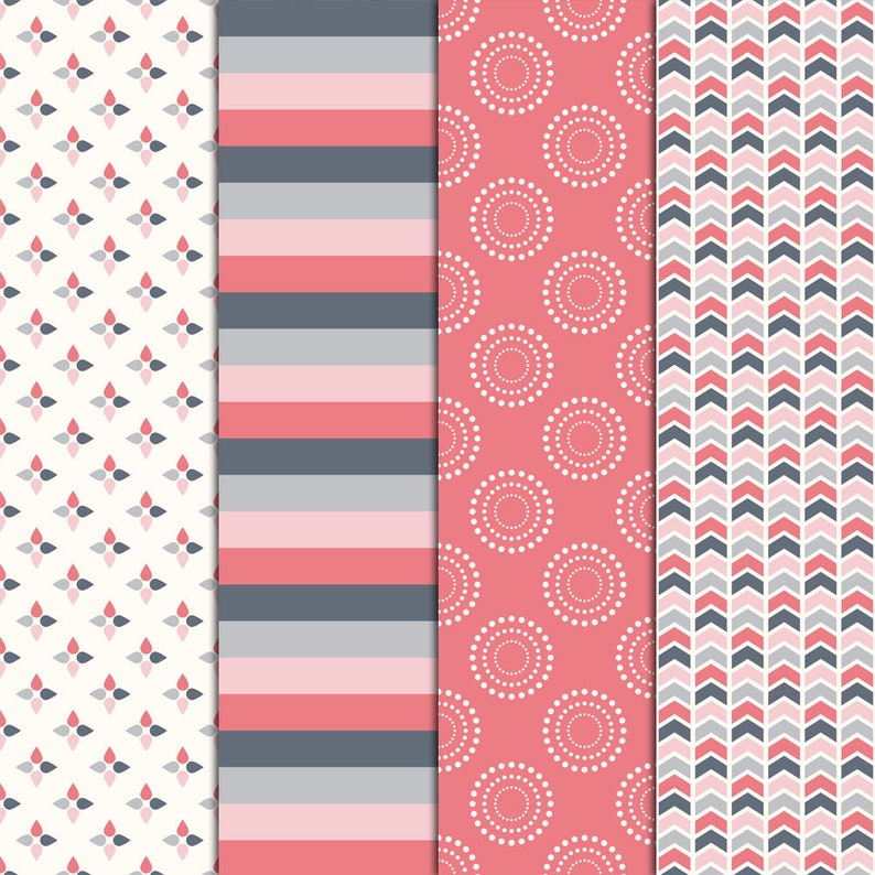Pink and Gray/grey Patterns Digital Paper 20 Digital Papers - Etsy