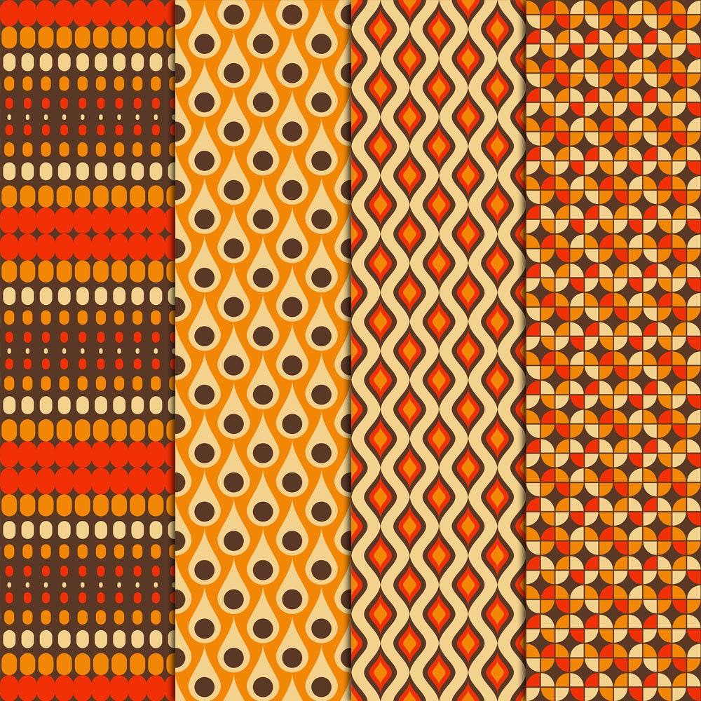 Retro Patterns Red Brown & Orange 60's/70's | Etsy