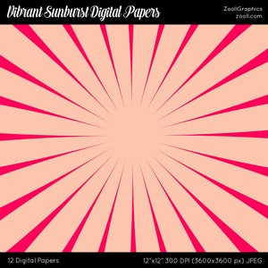 Vibrant Sunburst Digital Papers, Summer Paper, Texture, 12 Digital ...