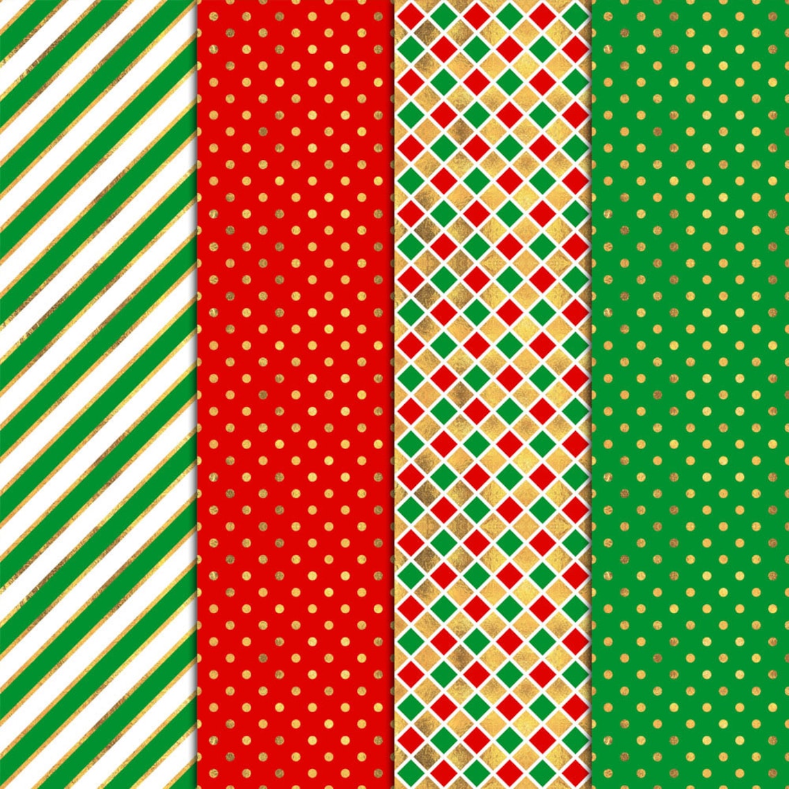 Red Green & Gold Patterns 20 Digital Papers 12x12 | Etsy