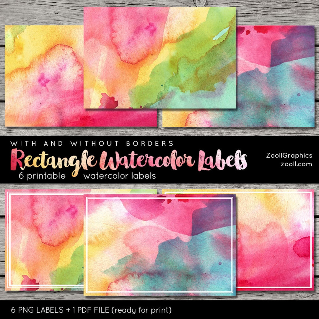 Rectangle Watercolor Labels With and Without Borders, 2“x3“, Printable ...