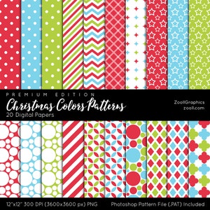 Christmas Colors Patterns, 20 Digital Papers (12“x12“), Photoshop ...